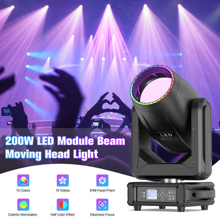 200W 8 Prisms Beam Moving Head Light Disco Stage Led Lights Dmx 512 for ...