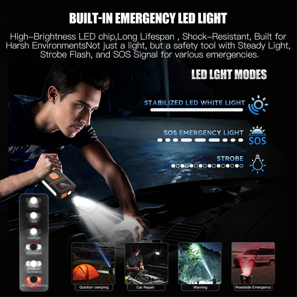 500A-1200A Lithium Polymer Jump Starter 150PSI Air Compressor 12V ...