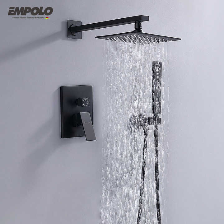 Empolo Black Wall Mounted Rainfall Shower Mixer Faucet Set