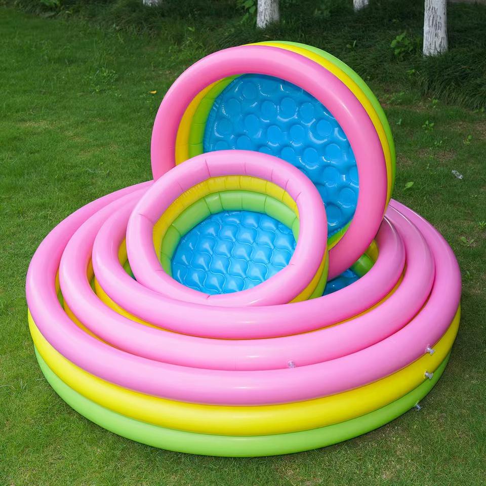 Adult Kids PVC Inflatable Swimming Pool 3 Rings Folding Design for ...