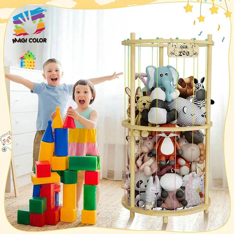 Rotating Wooden Toy Storage Rack, Multi-Shelf Organizer with Wheels for ...