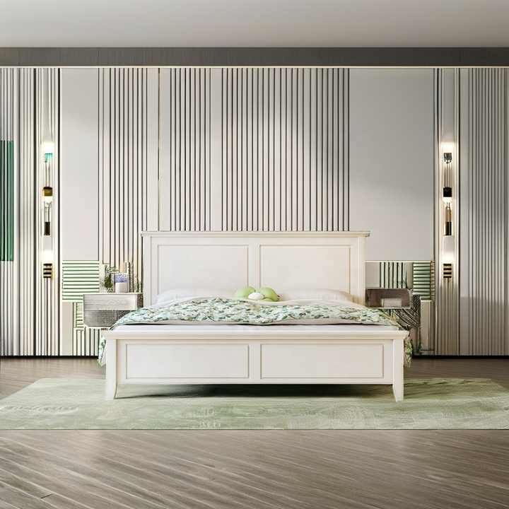 Modern Simple White Cream Wooden Bed Solid Wind Single and Double ...