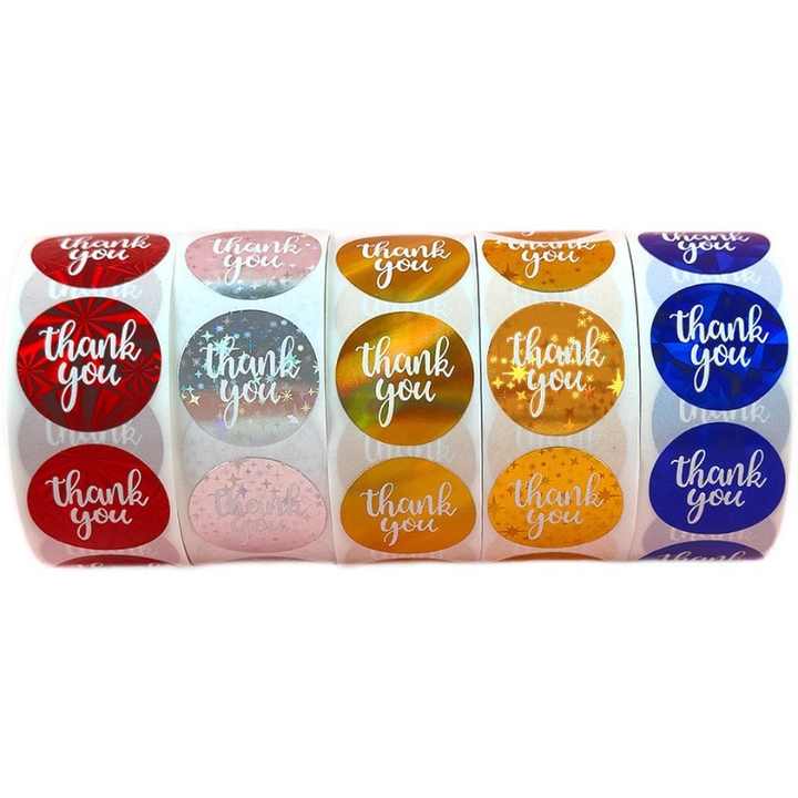 Self Adhesive Label Custom Vinyl Roll Round Thanks You Stickers for Box ...