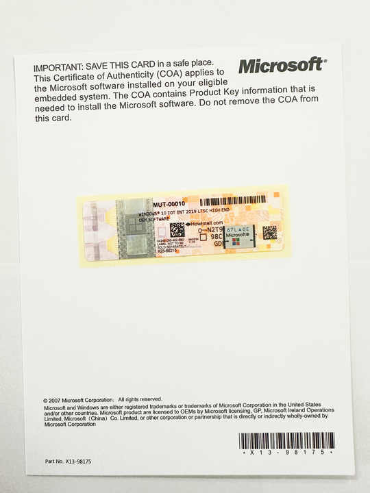 Win10 IoT 2019 LTSC High End OEM COA Key Sticker DVD Package Lifetime ...