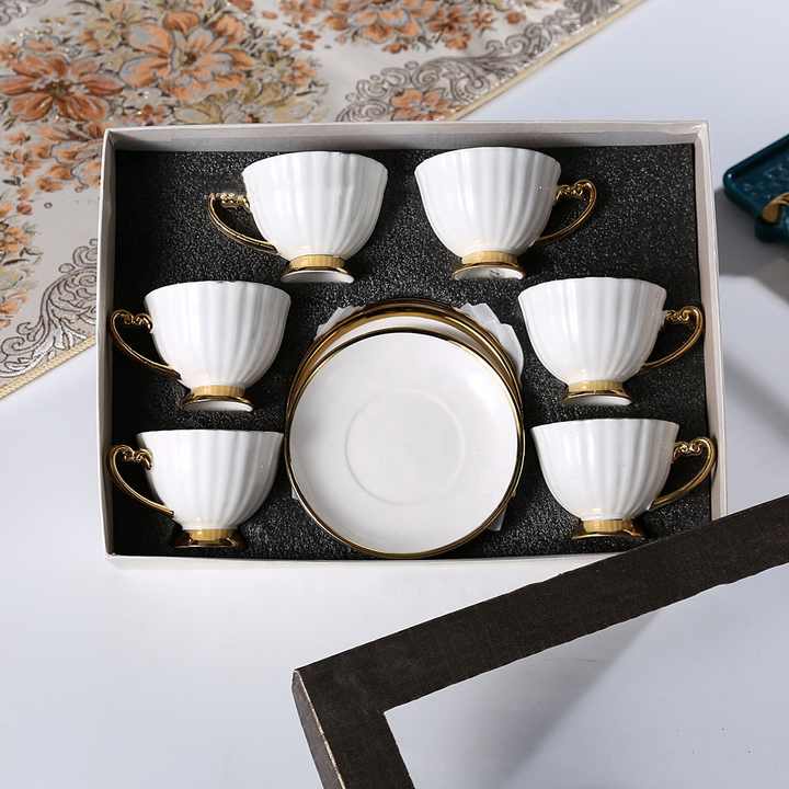 Arabic style tea cups set of 12 pieces luxury white and gold coffee cup ...