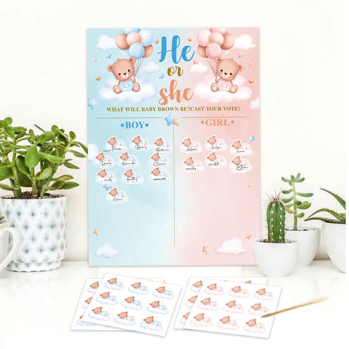 Gender Reveal Theme Party Voting Poster Game with 36pcs Cards Baby ...