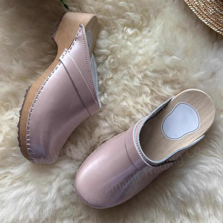 Leather Printed Embroidery Cork Sole Arch Support EVA Women Custom Mule ...