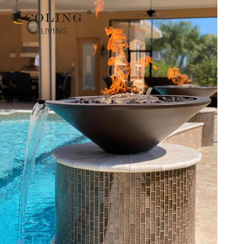 COLB003 Water and Fire Bowl - Modern Stainless Steel Spillway