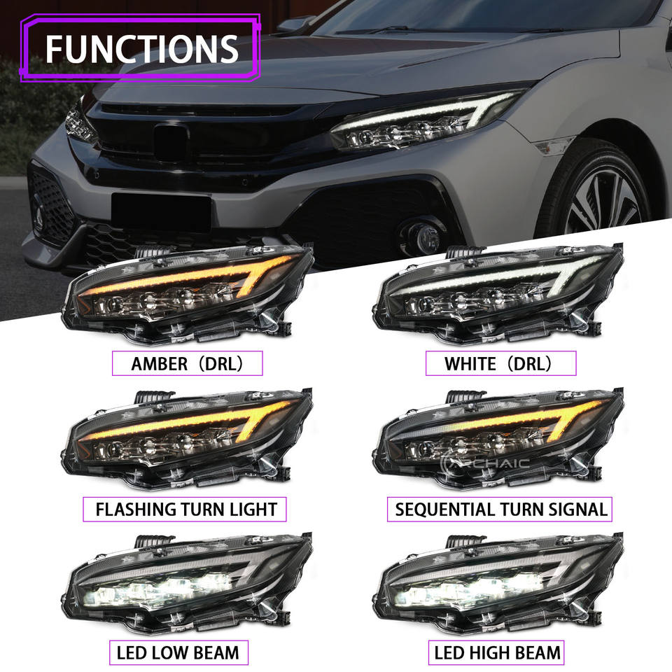 Modified Full LED Headlights for Honda Civic 10th Gen