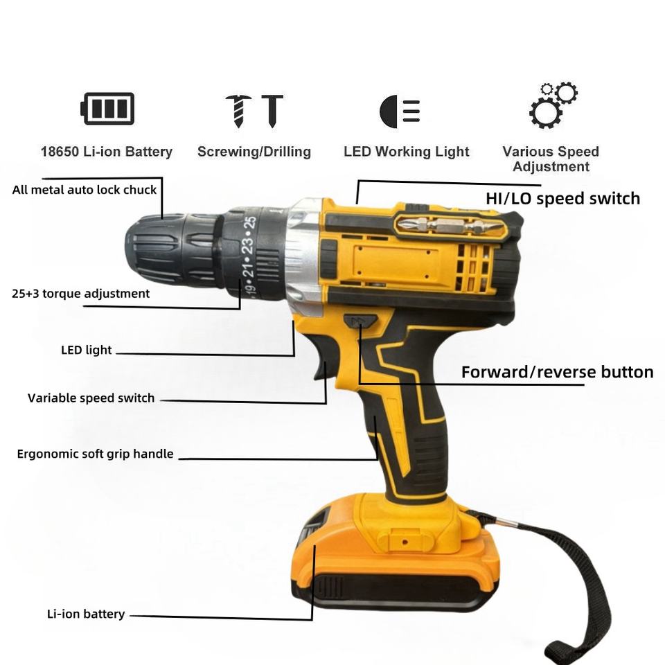 21V Cordless Hammer Drill - High Torque Power & Precision