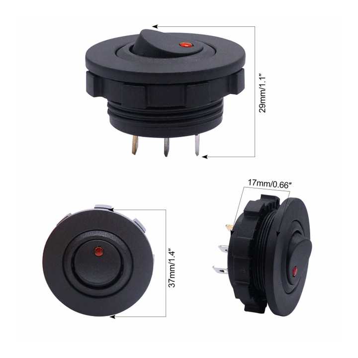 20A 12V Rocker Switch on Off with Shell SPST 3 Pin 2 Position Red DOT ...