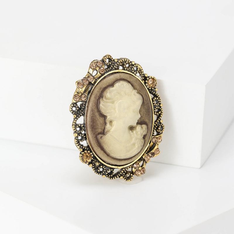 Fashionable Creative Alloy Rhinestone Retro Beauty Head Brooch ...