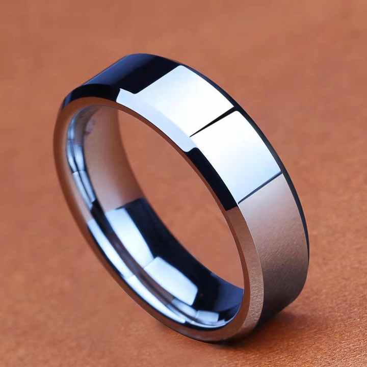 Men Double Bevel Titanium Stainless Steel Ring Women Male Couple ...