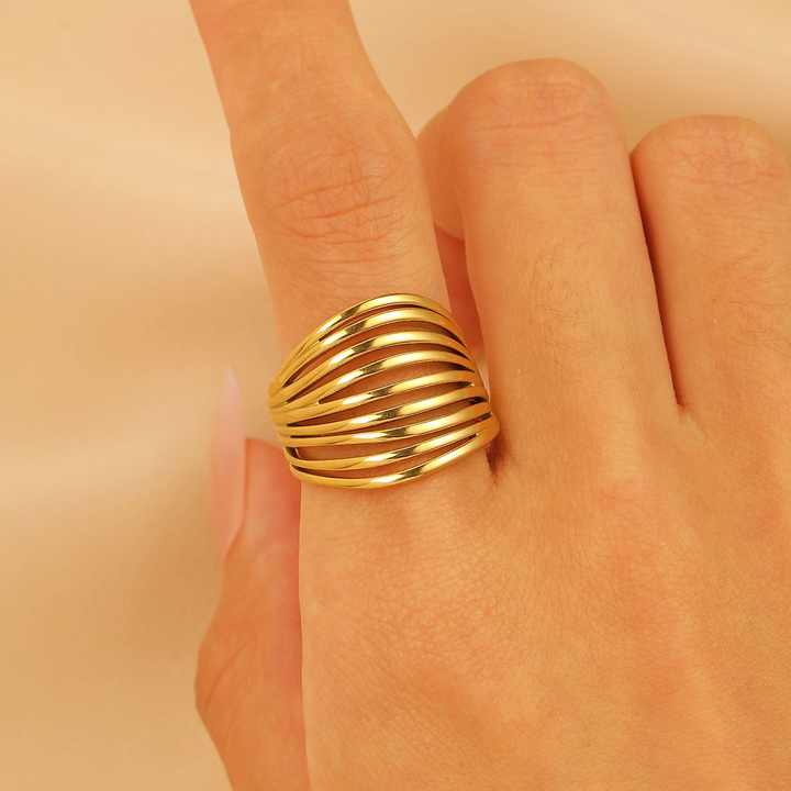 Adjustable 18K Gold Plated Stainless Steel Jewelry Rings for Original Trendy Anillo De Oro 18K ...