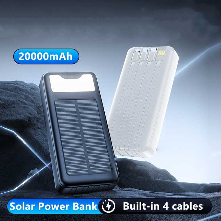 Large Capacity Solar Power Bank 20000mAh Built-in 4 Cables Emergency ...