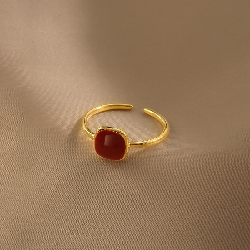 S925 Pure Silver Red square Ring, Retro Style for Women, Index Finger ...