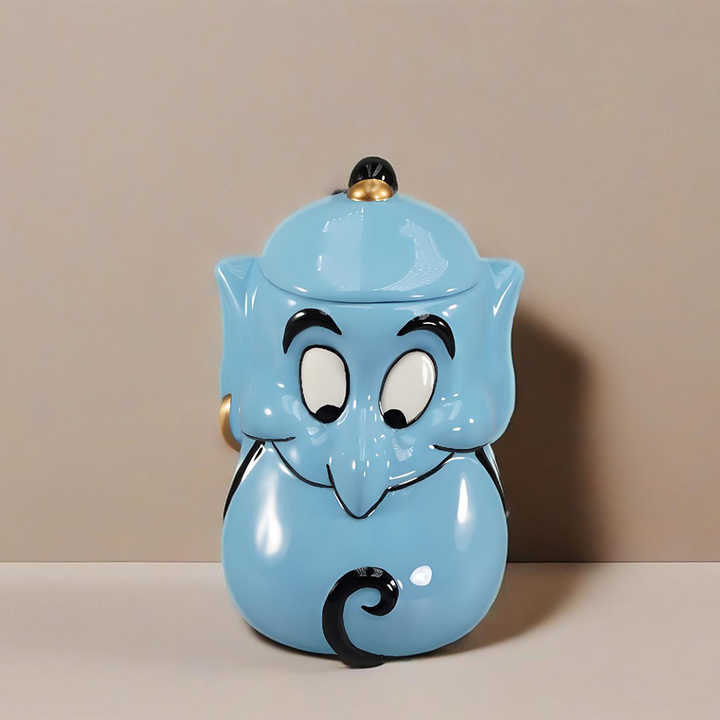 Ceramic 3D Cartoon Character Coffee Mug Blue Genie-Shaped Mug with Lid ...