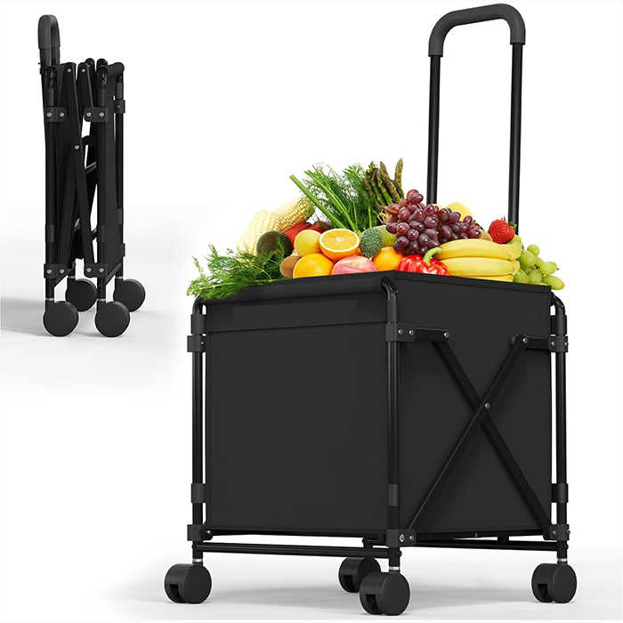 Folding Shopping Cart Grocery Cart with Waterproof Liner 360° Rolling ...