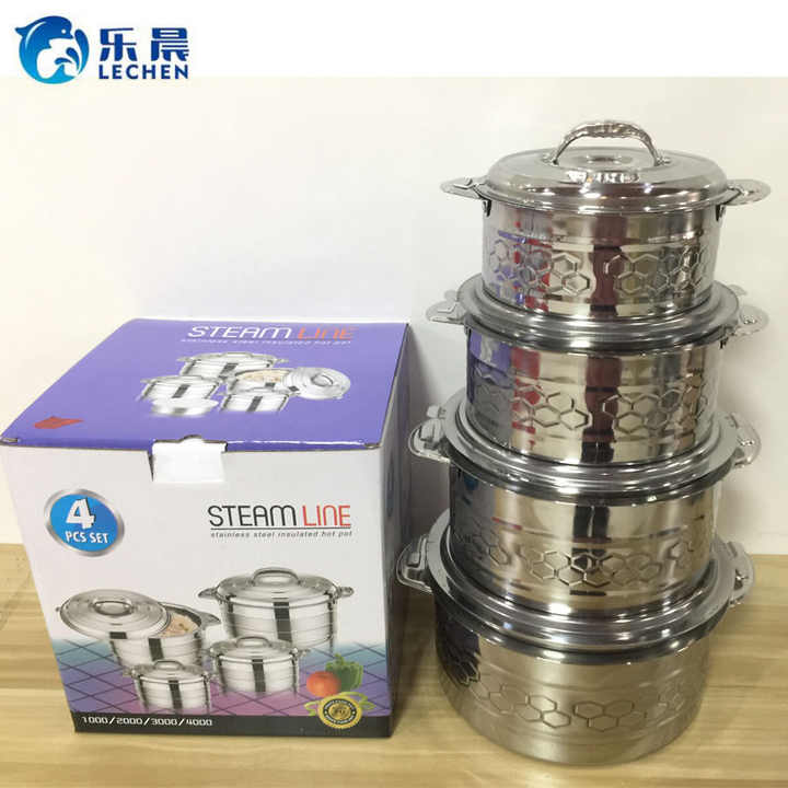 Stainless Steel Thermal Food Container Embossing Pot Set Double Heat ...