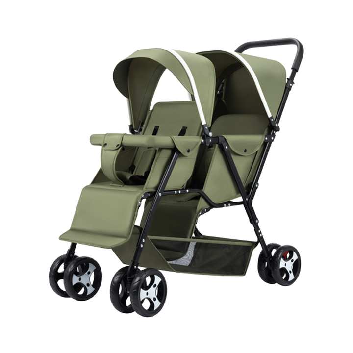 Linen Double Seat Baby Stroller for Twins Folding Travel System with ...