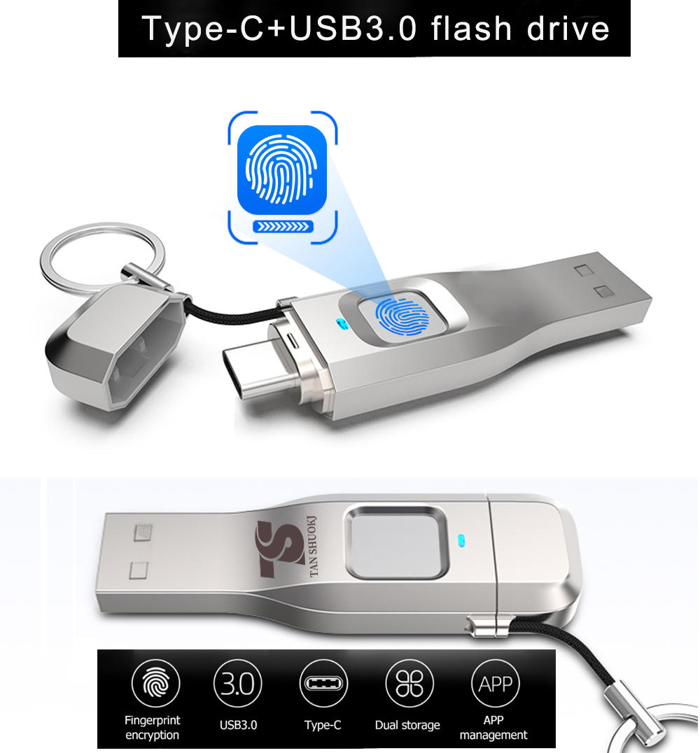 512gb usb 3.0 type c otg fingerprint encrypted USB drive with lock ...