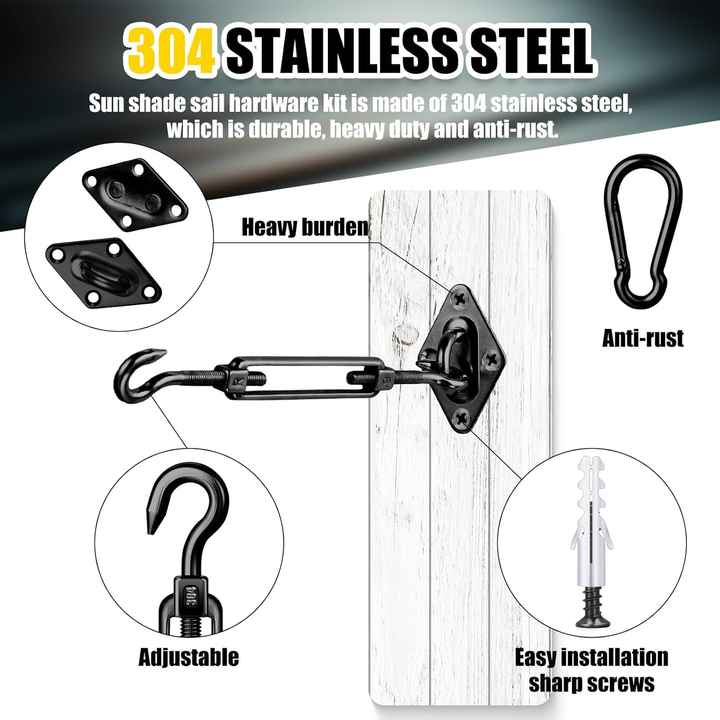Sun Shade Sail Stainless Steel Hardware Kit Awning Attachment Set for ...