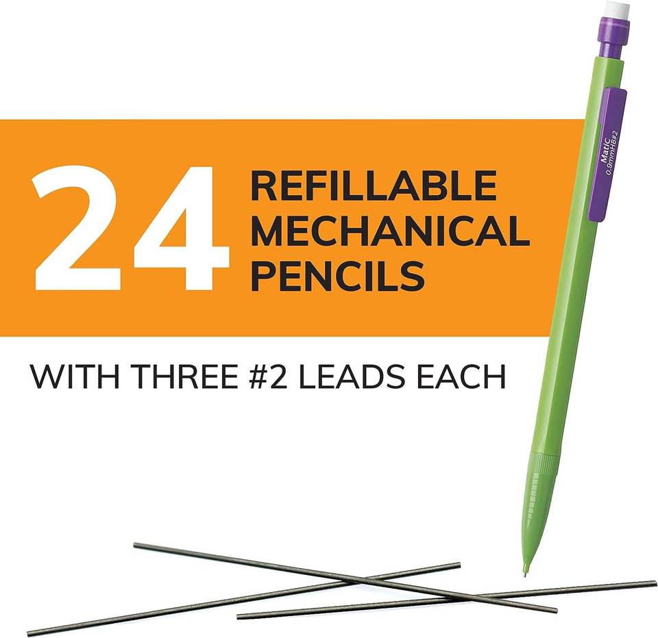 24-count Pack of Colorful Barrel Xtra-Strong 0.9mm Mechanical Pencils ...