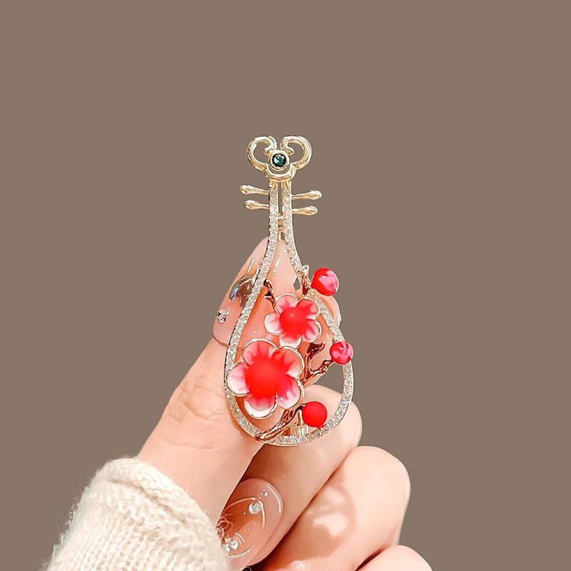 Best Selling Retro Enamel plum Blossom Pipa Brooch Women's Banquet High ...
