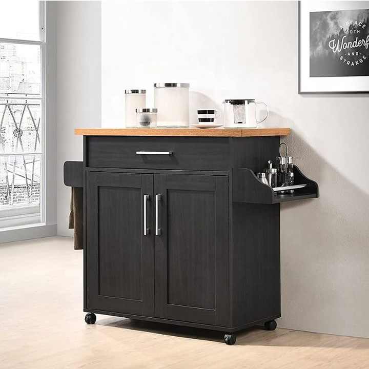 OEM Black Wood Modern Rolling Buffet Bar Furniture