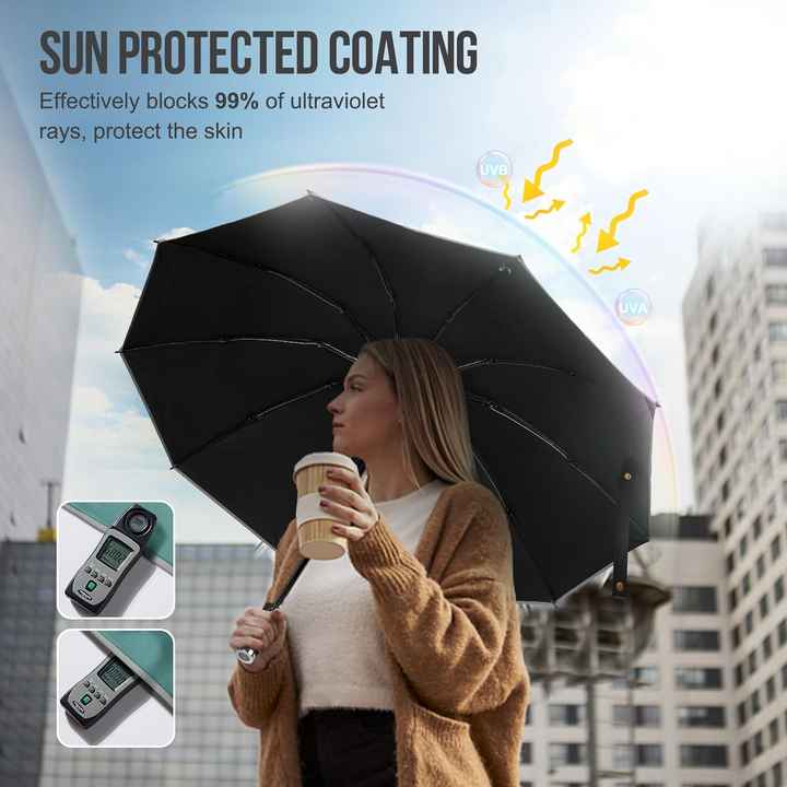 23-Inch Compact Travel Automatic Open & Close Folding LED Umbrella with ...
