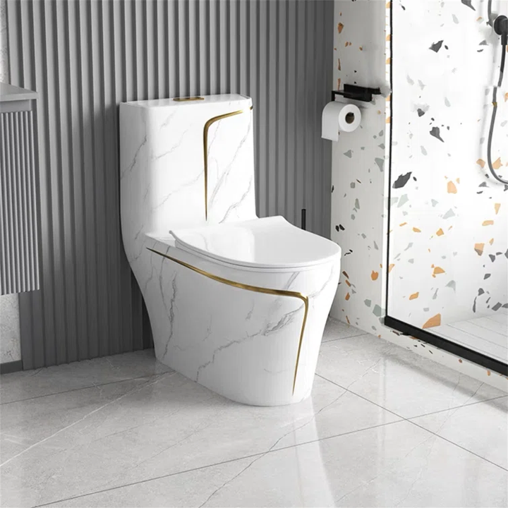 White Wc Toilet Design Model With Gold Line Bathroom Accessories ...