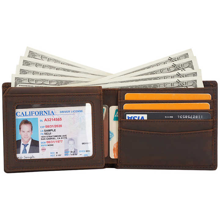 Tiding Custom Retro Brown Men Bifold Wallet - Real Leather