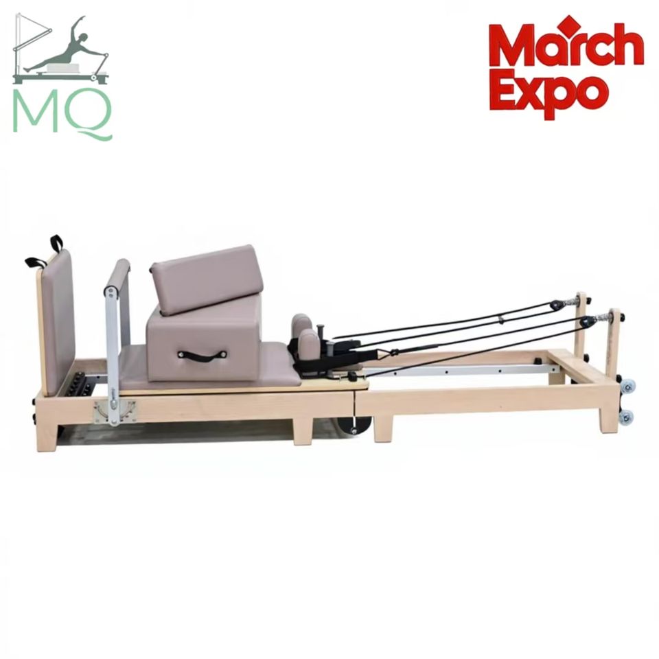 Compact Folding Solid Oak Pilates Reformer Home Apartment Space Saving ...