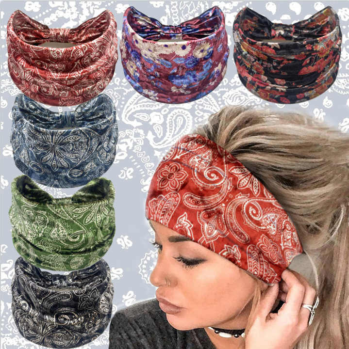 Winter Boho Women Head Hair Wraps Band Turban Velvet Twist Knotted Wide ...