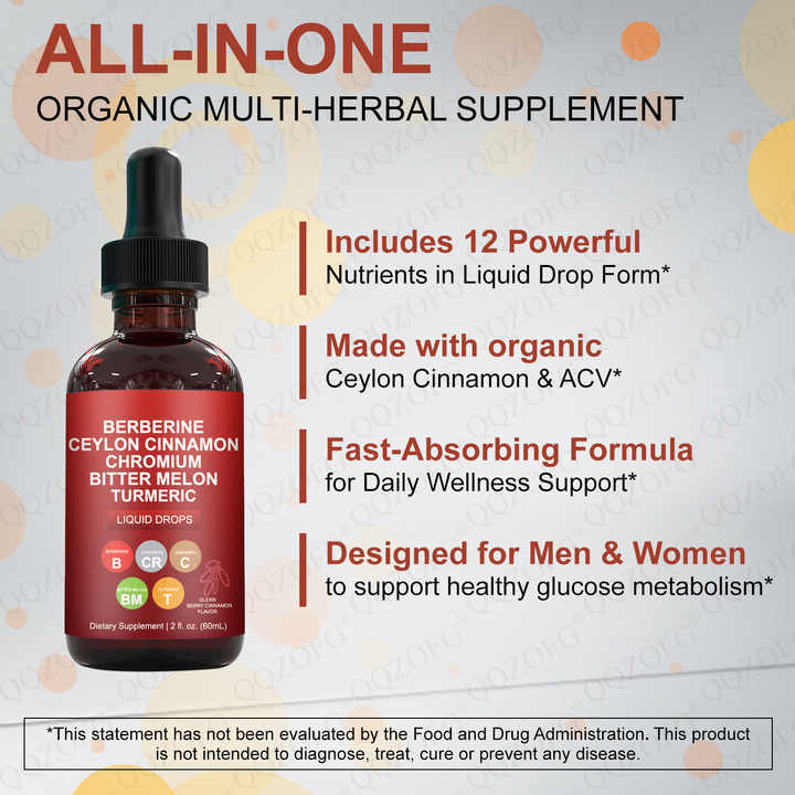 Berberine Liquid Drops 60ml Sugar Free Vegan Supplement Ceylon Cinnamon ...
