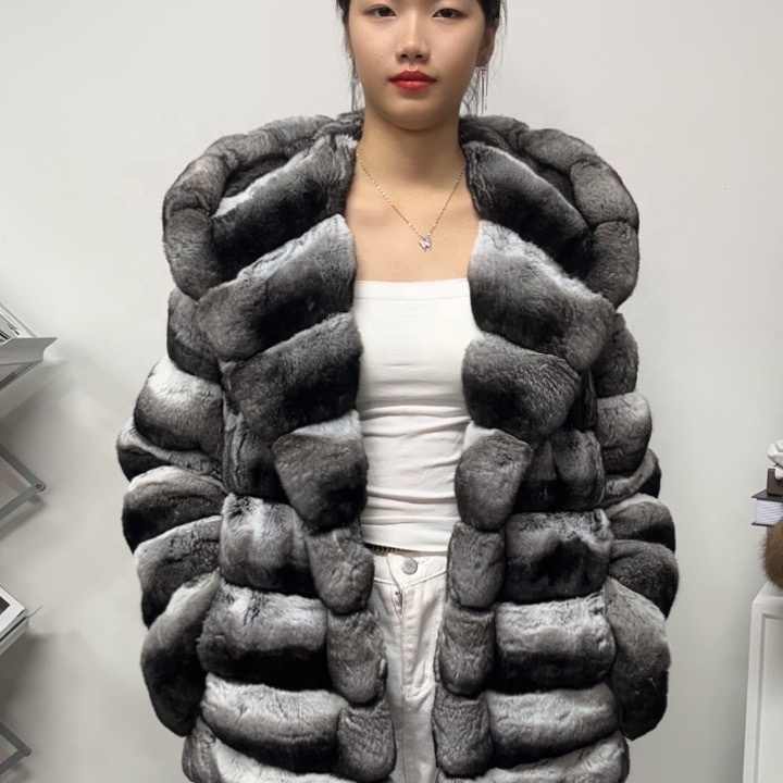 Customized Hooded Real Chinchilla Fur Coat - Mens Coat