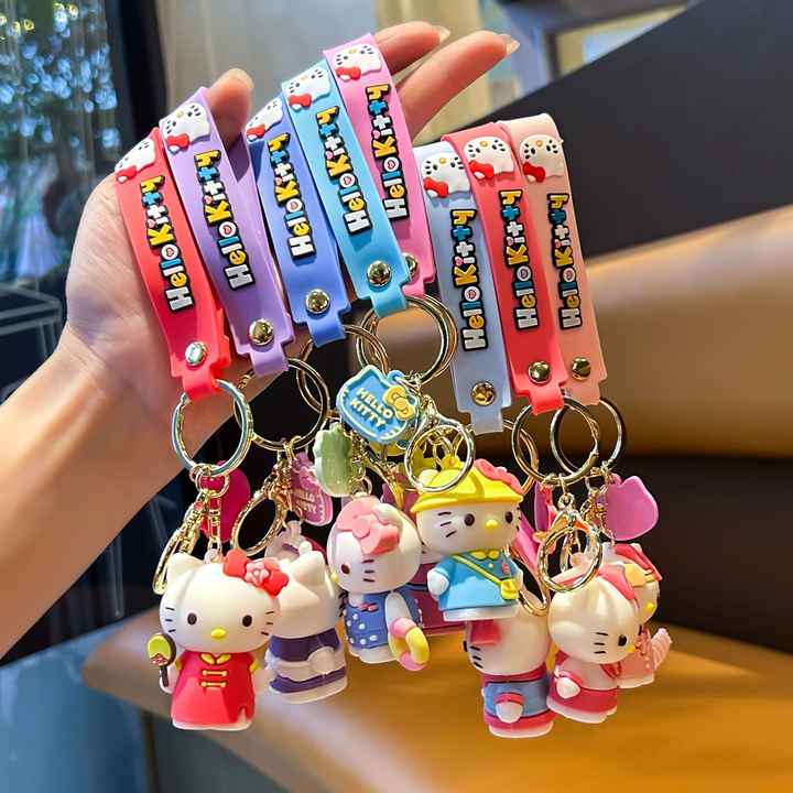 Cute cartoon Hello kitty cat keychain 3d Pvc kawaii Character Keyring ...