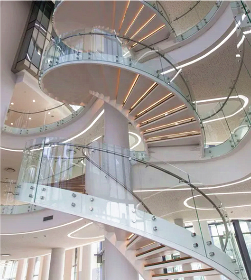 Modern Curved Staircase Curve Stainless Steel Frame Walnut Steps Stair ...