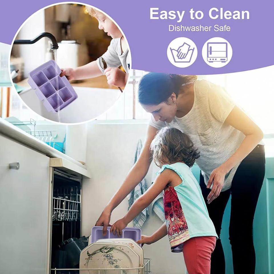 6 Cavity Bpa Free Silicone Ice Cube Tray with Lid Flexible Stackable ...