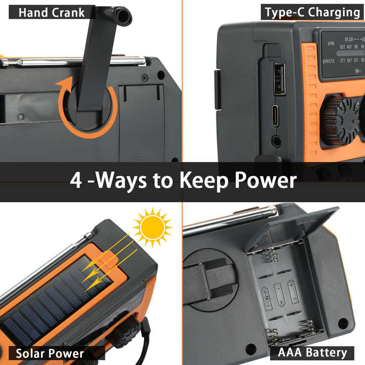 Portable Multifunction Radio with Solar Hand Crank Power Bank