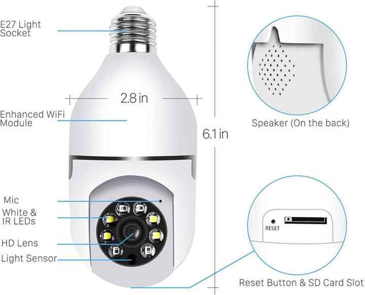 360 Smart Home LED Light Bulb with Camera - Night Vision