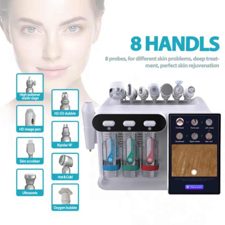 8 in 1 Micro Bubble Facial Skin Analysis Oxygen Jet Aqua Peel Spa Beauty Hydro-Facial ...