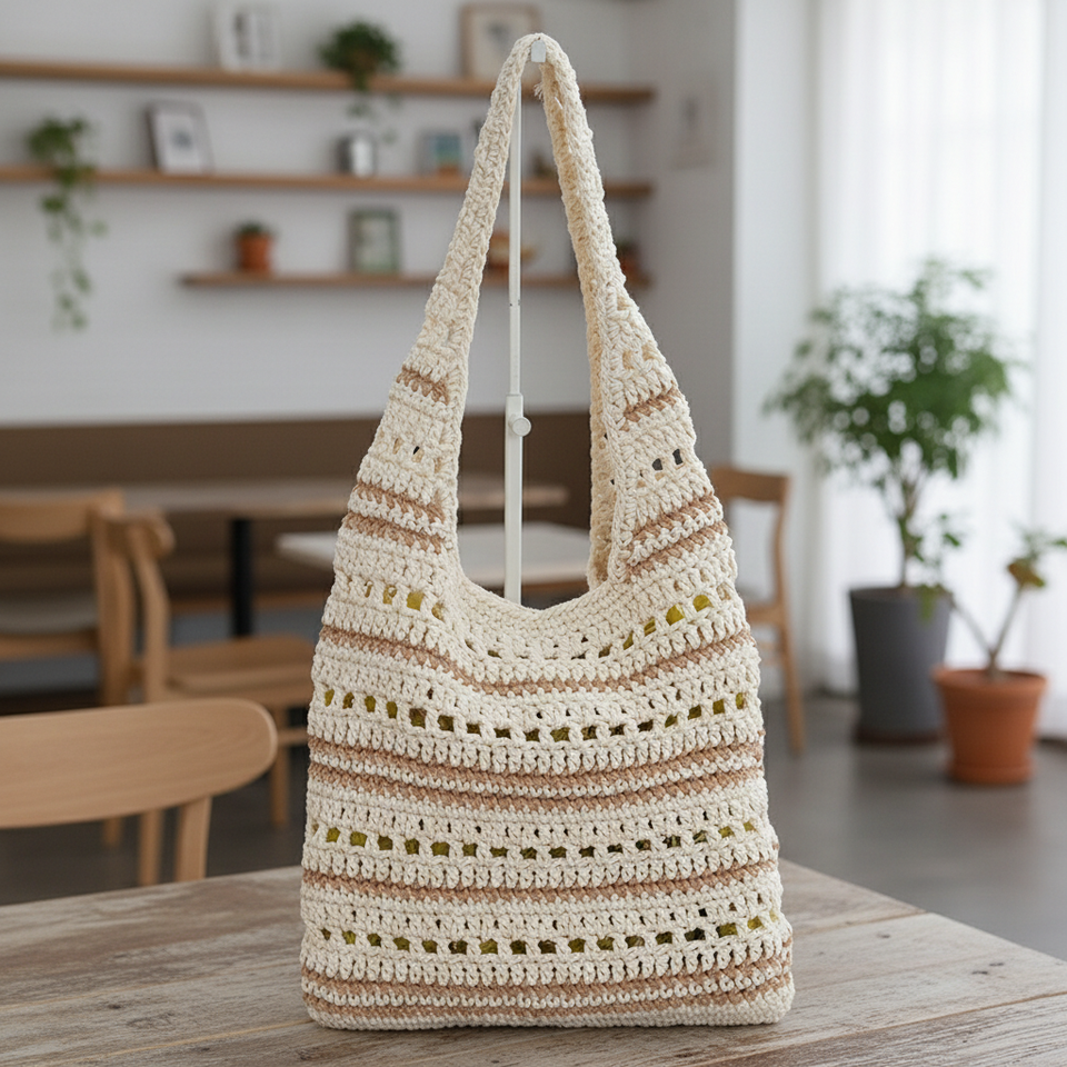 Chic Bohemian Striped Contrast Color Hollow Out Crochet Spacious ...