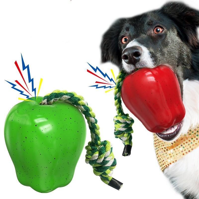 CE Certified Eco-Friendly TPR Chew Toy Red Green Apple Squeaky Chew Toy ...