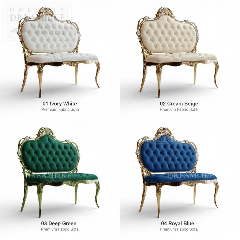 Luxury Baroque Gold Frame Ivory Tufted Loveseat Wedding Event Lounge ...