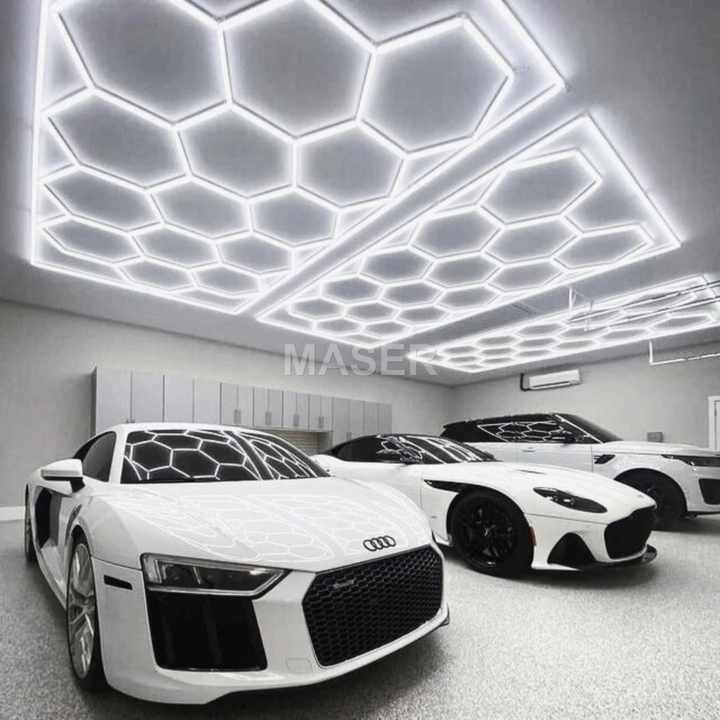 Hexagon 6500K LED Garage Lights Dimmable 14 Grid System Aluminum Body ...
