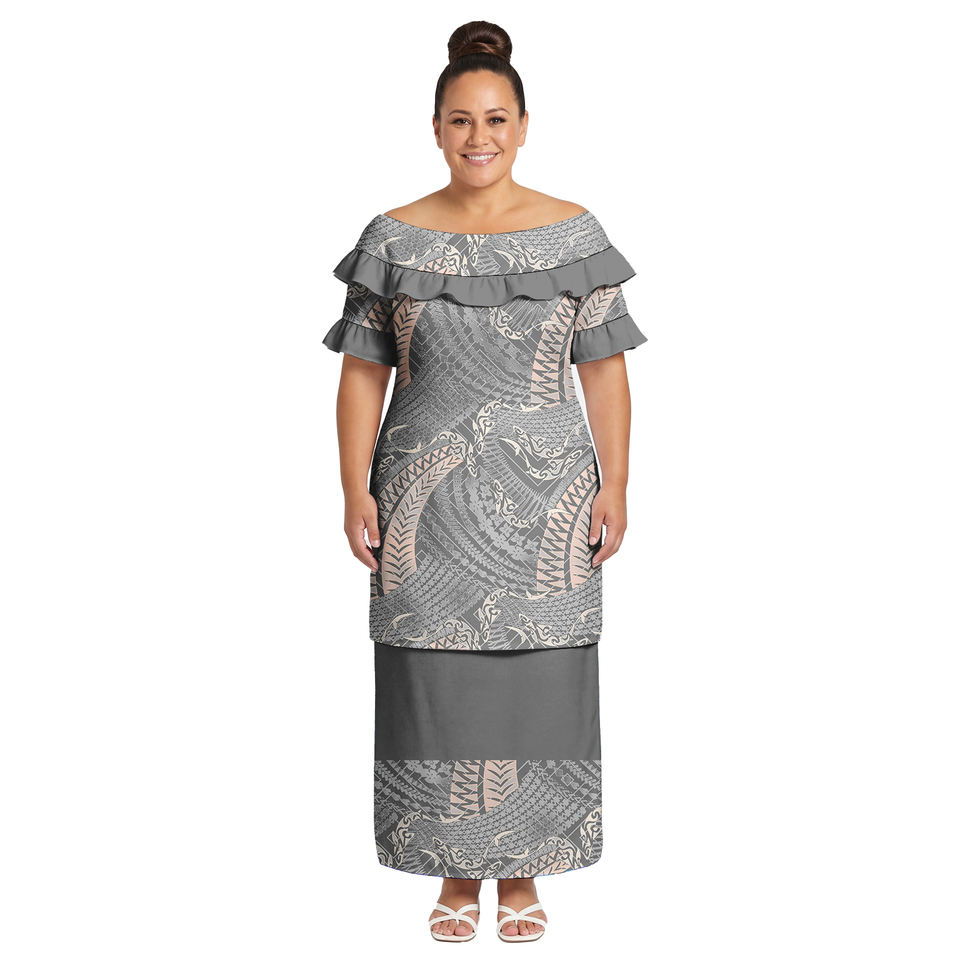 Dark Red Design Women Dress Polynesian Tribal Ladies Puletasi Hawaiian ...