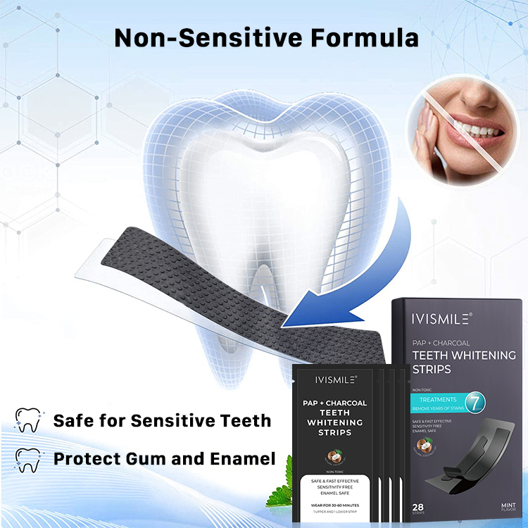 Комплект за избелване на зъби с активен въглен Pap гел без пероксид 14 сашета 28 ленти