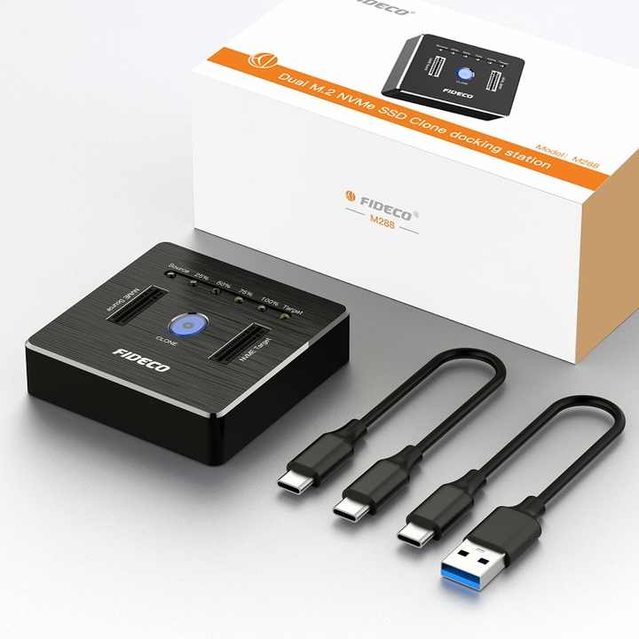 FIDECO M.2 NVME Duplicator Clone Docking Station - Dual-bay