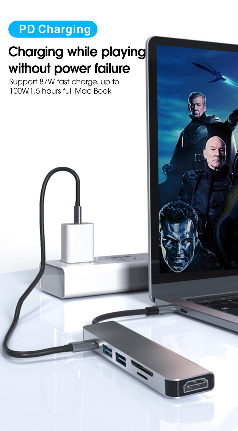 9 in 1 Mini USB Hub USB C Hub Multiport RJ45 Auxiliary 4K HDTV 9 Ports ...